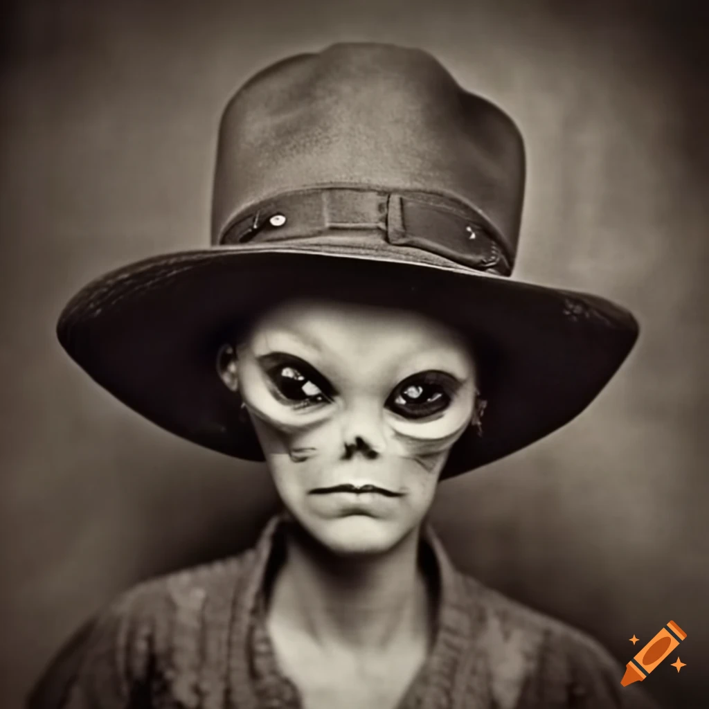 Portrait of an alien in a cowboy hat on Craiyon