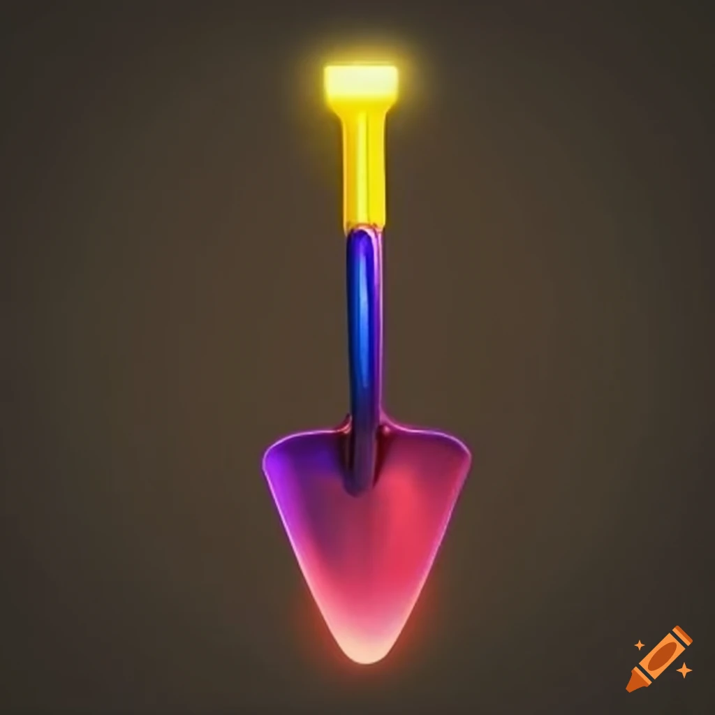 Fluorescent golden shovel with glowing rays of light on Craiyon