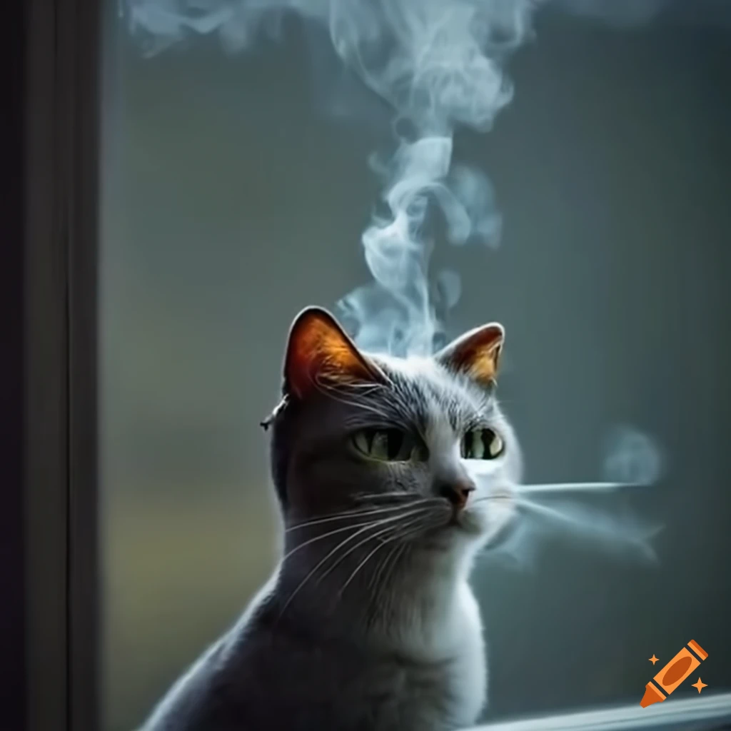 Cat smoking cannabis in a suspenseful scene on Craiyon