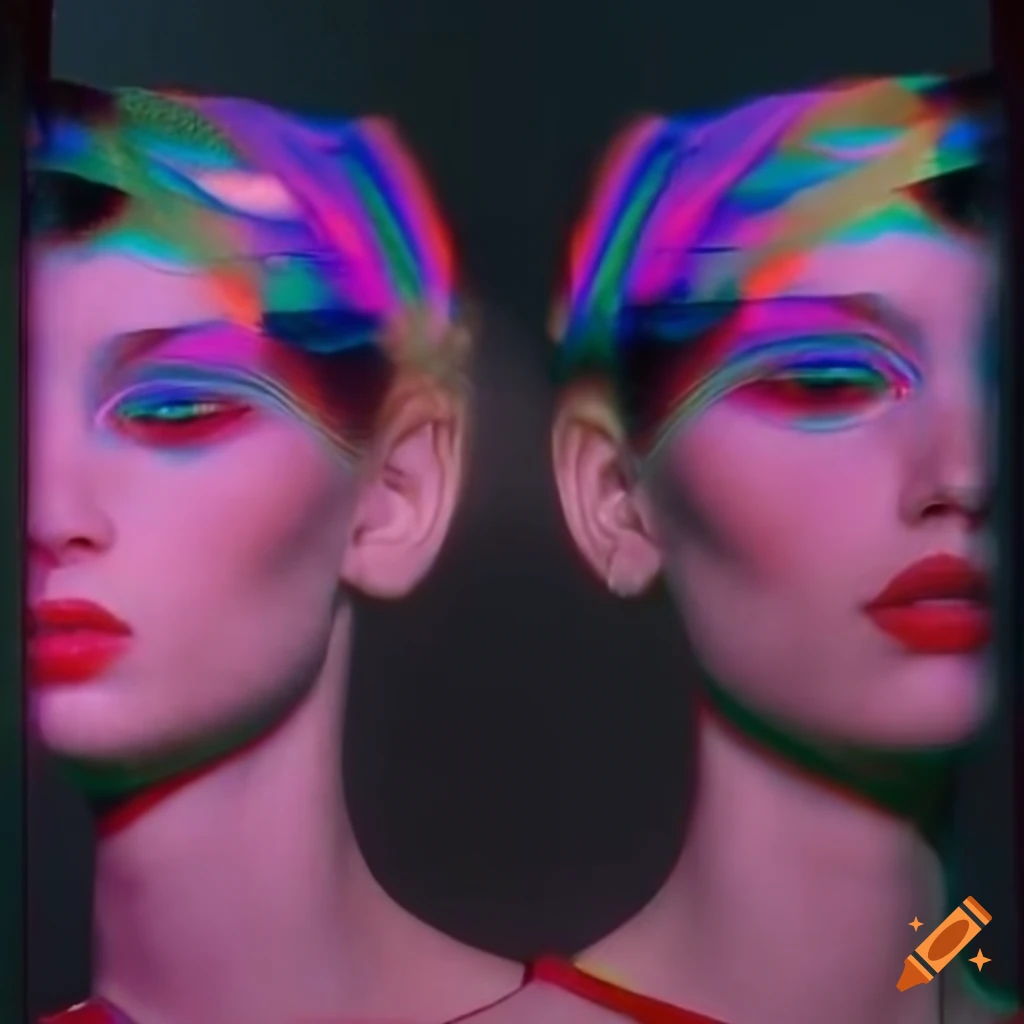 Glitched vogue model with vibrant colors on Craiyon