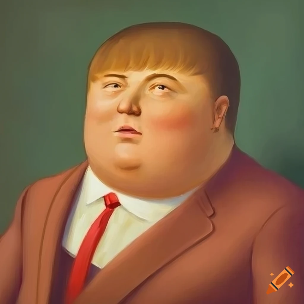 Satirical artwork of donald trump in the style of fernando botero