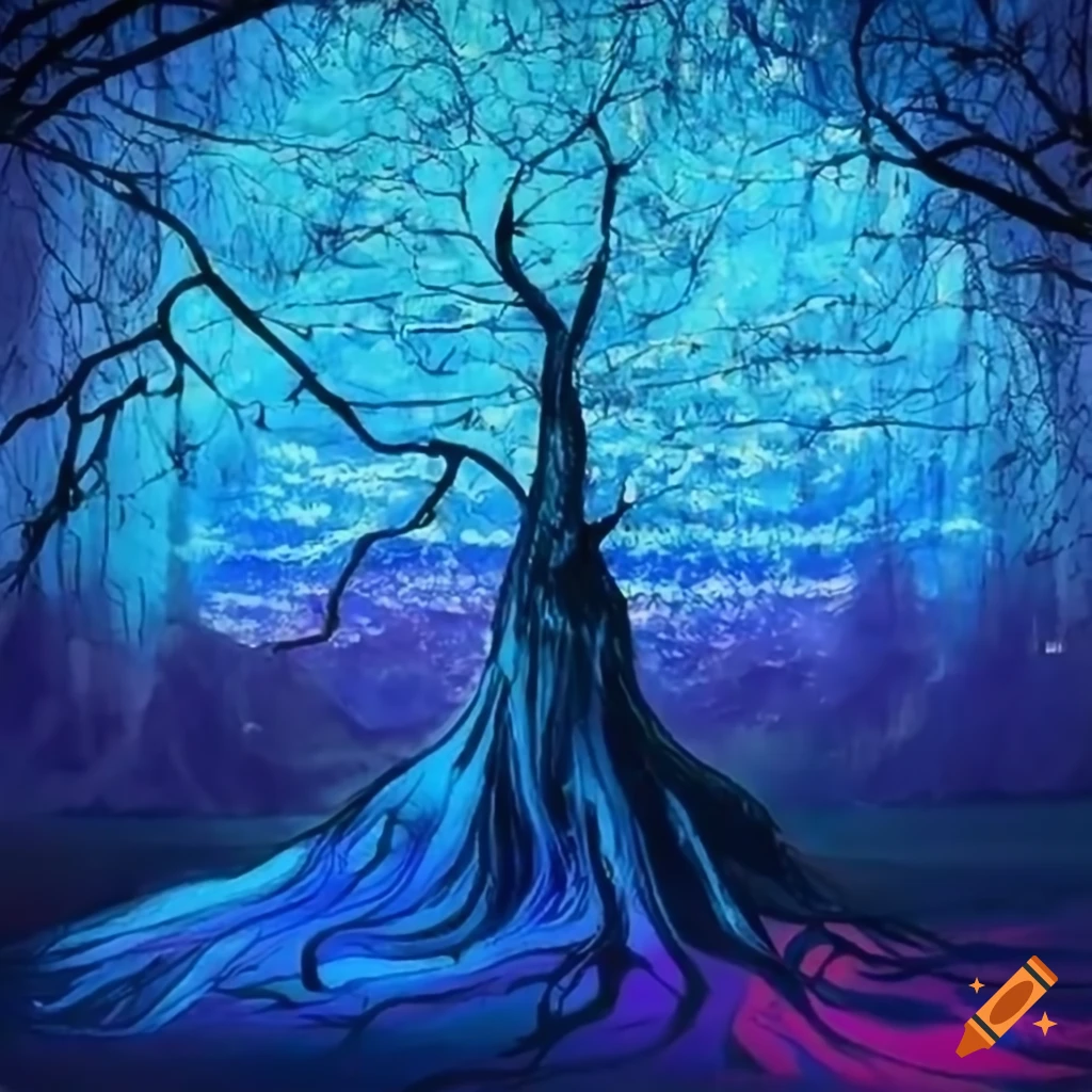Artistic blue tree on Craiyon