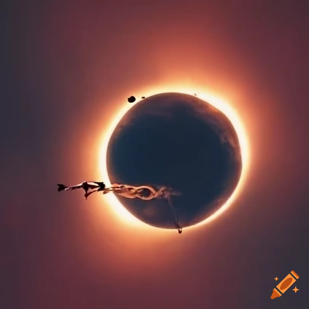Thrilling spaceship in a misty solar eclipse environment with foothills on Craiyon