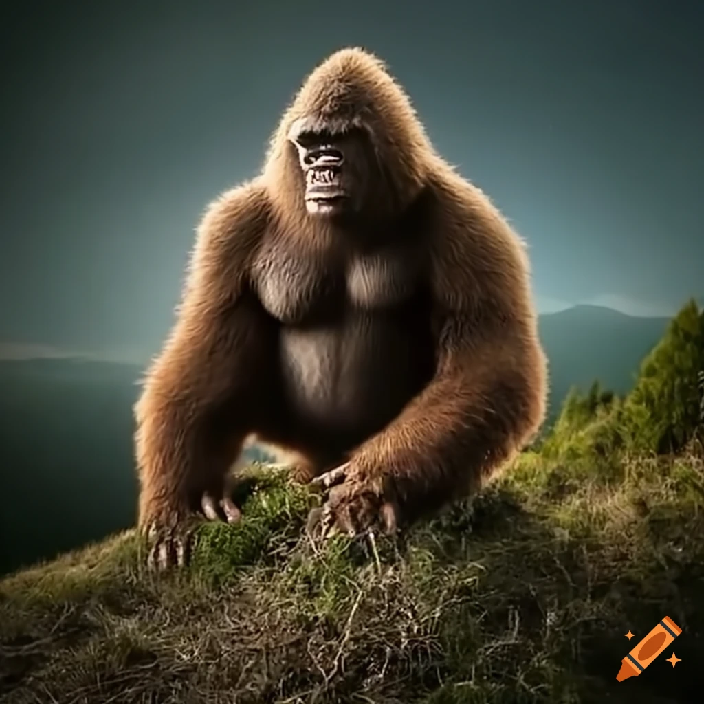 Artistic depiction of bigfoot observing a train on Craiyon