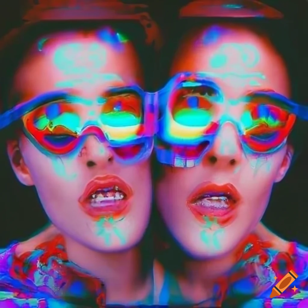 Glitch art of a Vogue model with swim goggles on Craiyon