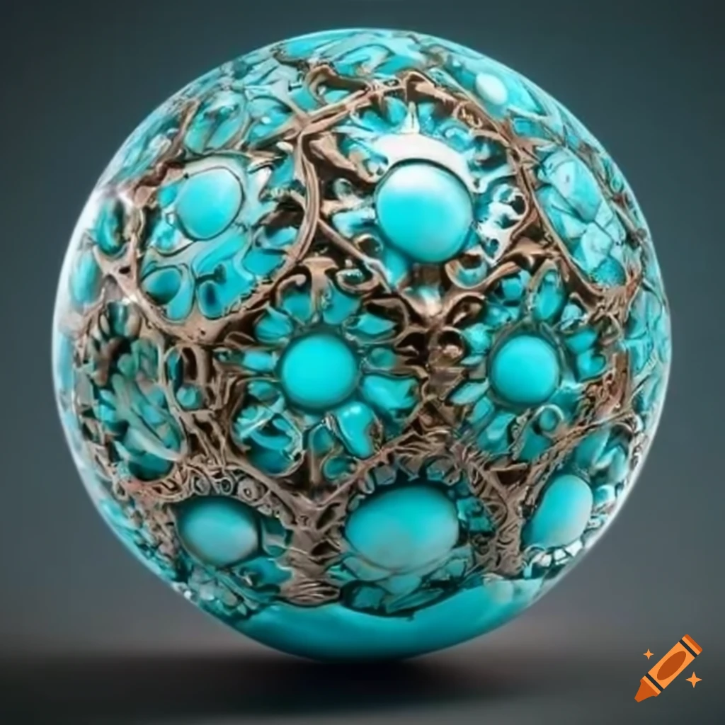 Turquoise sphere sculpture inspired by escher's art on Craiyon