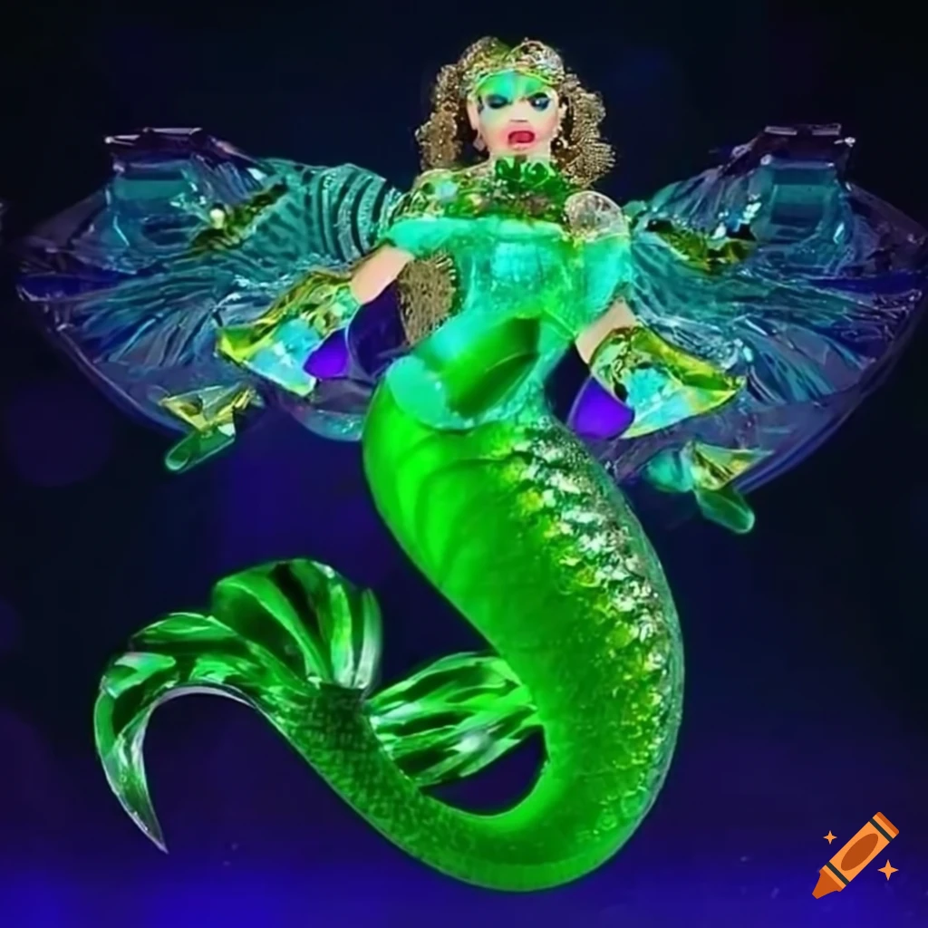 Hyper realistic artwork of a mermaid with emerald and diamond scales on ...
