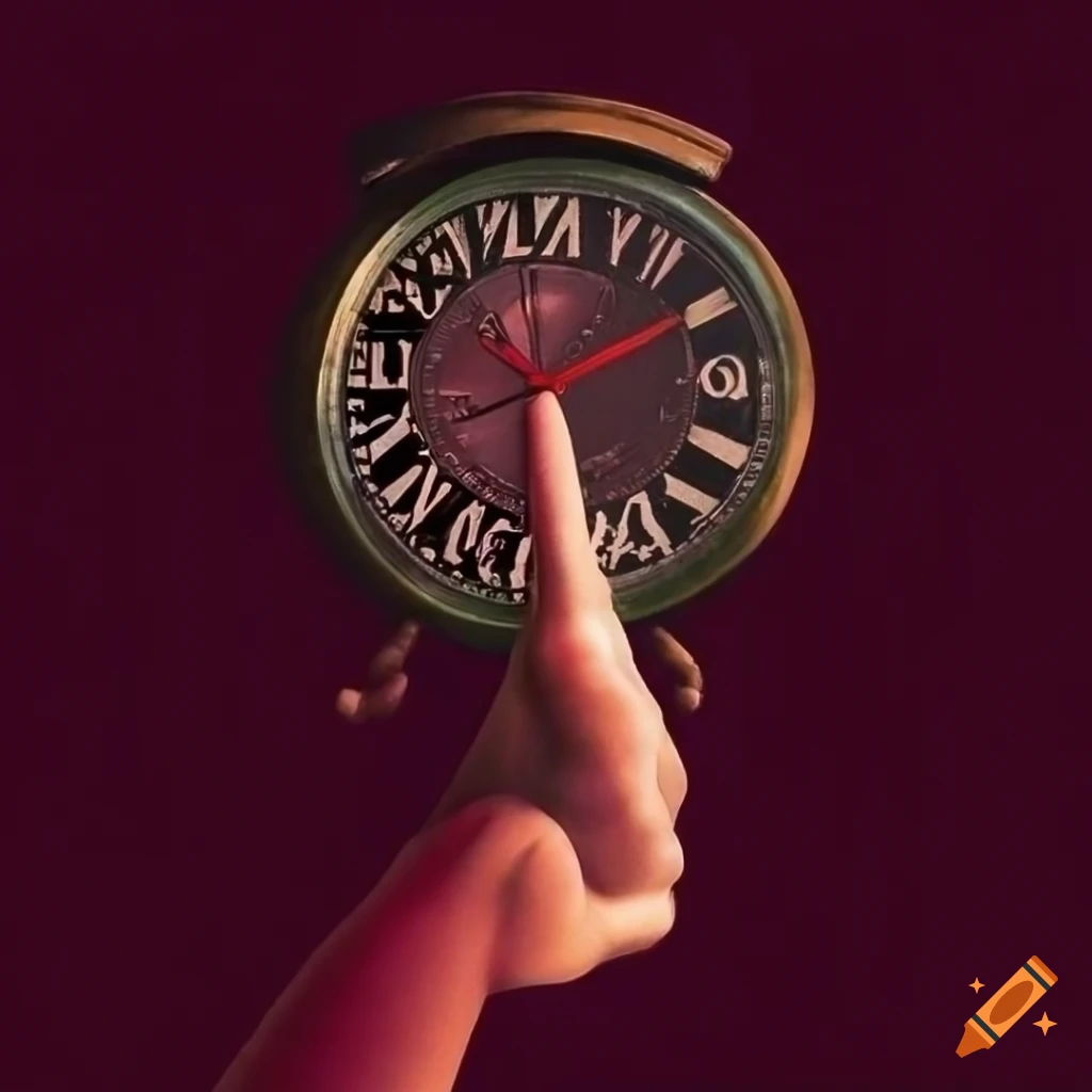 Album cover with a woman's hand pointing at a clock