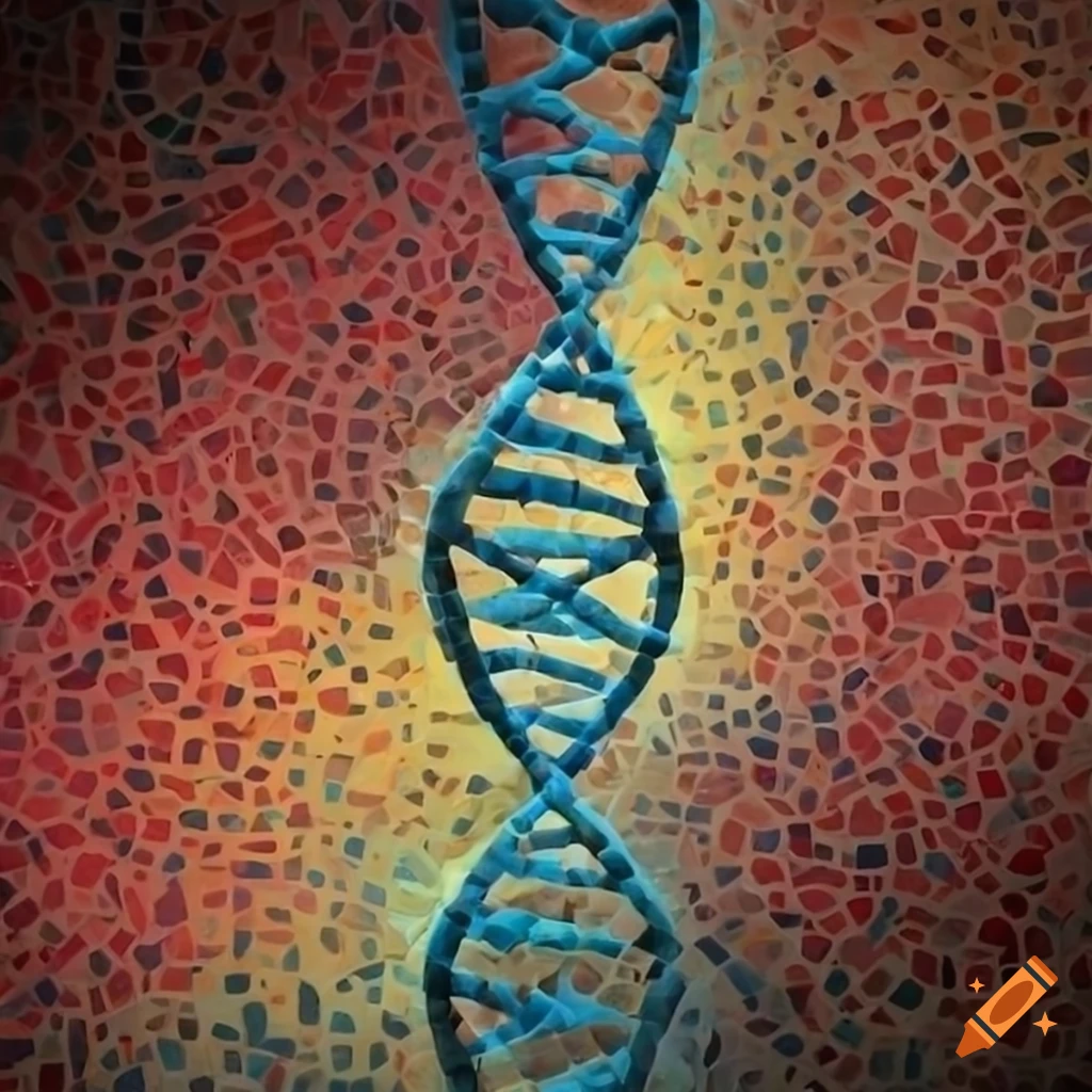 Mosaic art of DNA double helix on Craiyon