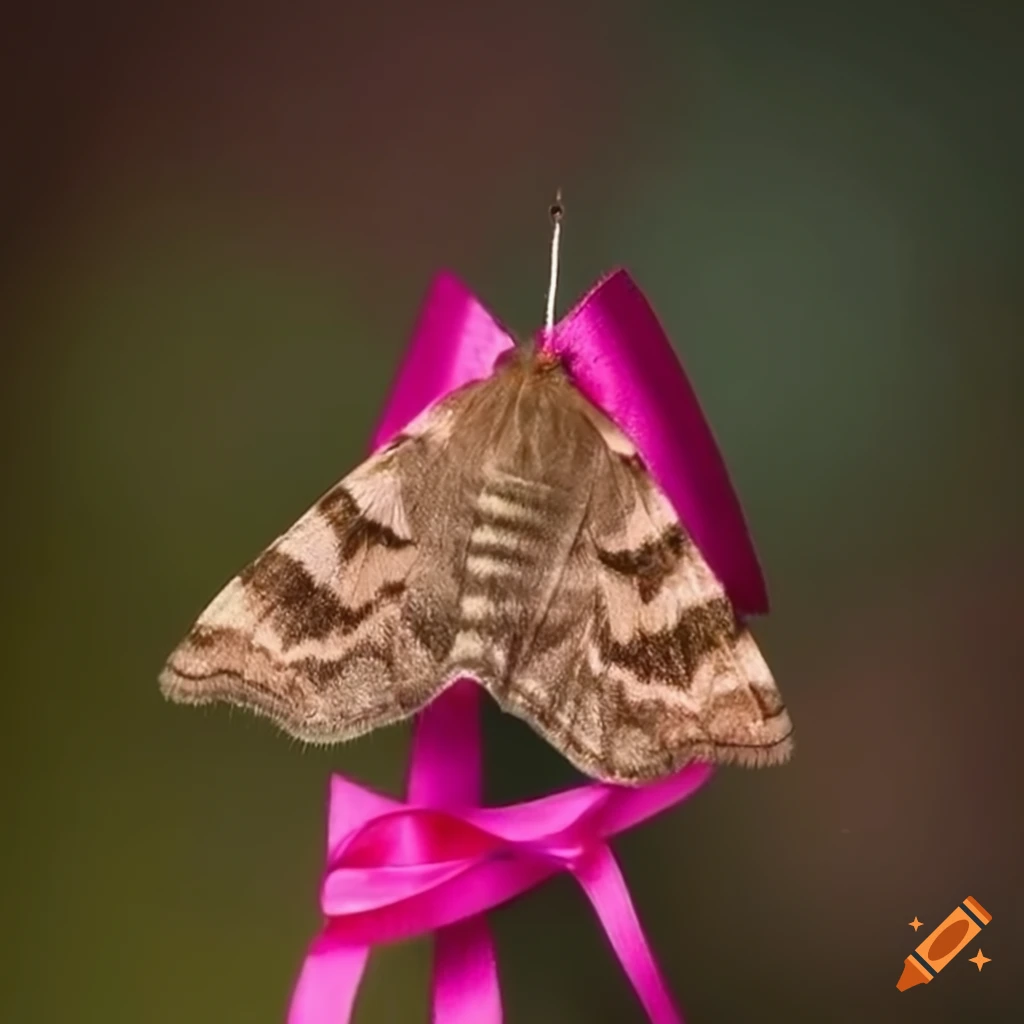Magenta ribbon-wearing moth with a sewing needle on Craiyon