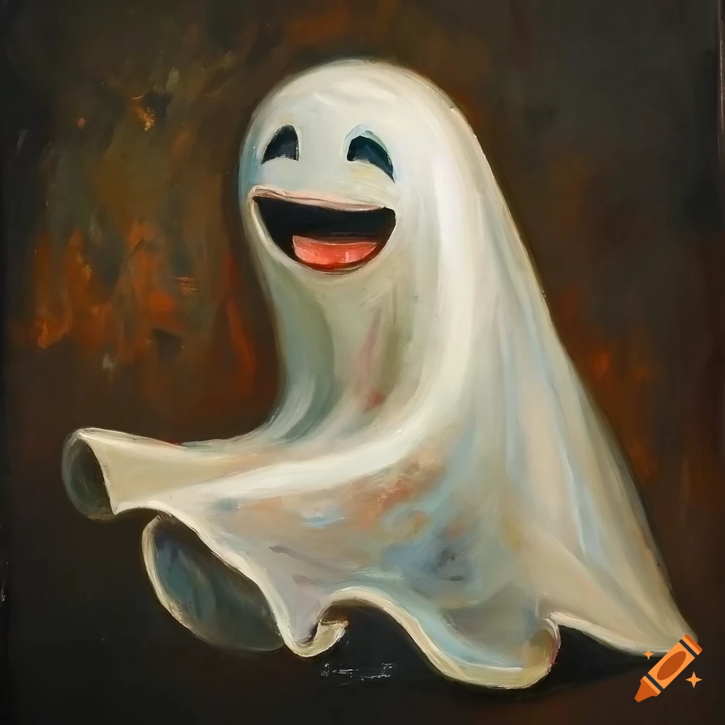 Oil pastel drawing of a child in a ghost costume on Craiyon