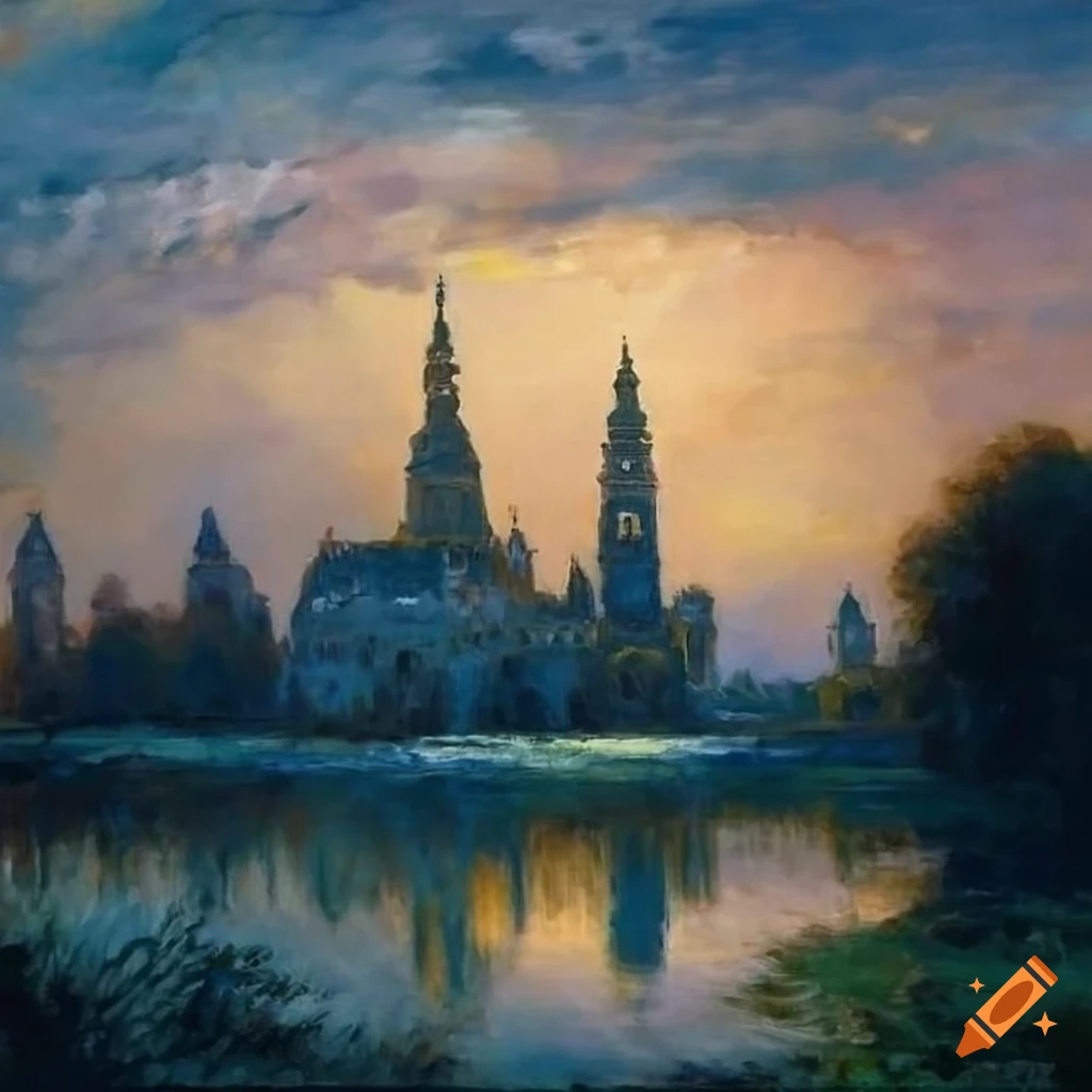 Neoclassical landscape painting with a lovely sky on Craiyon