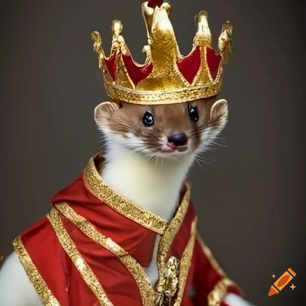 A weasel dressed as a king with a crown on Craiyon