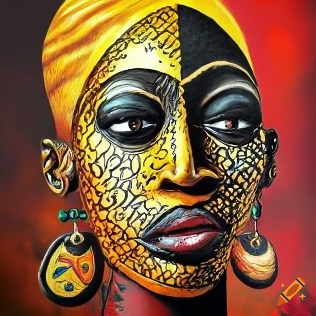 Surreal african art with gold, black, red and yellow colors on Craiyon