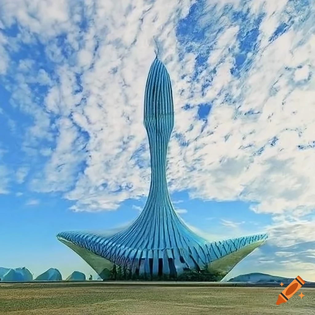 Surreal city structures in a dreamlike landscape on Craiyon