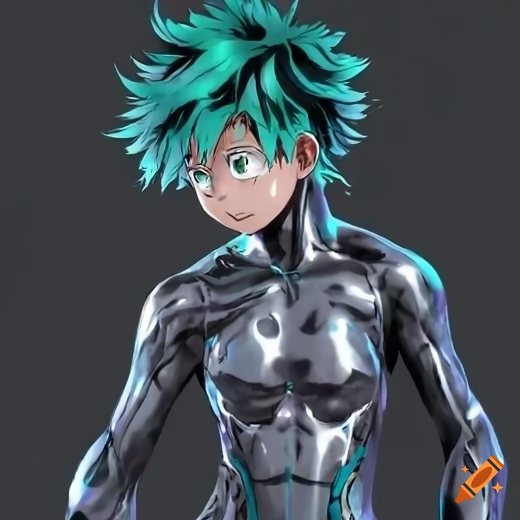 Izuku midoriya in a liquid metal bodysuit on Craiyon