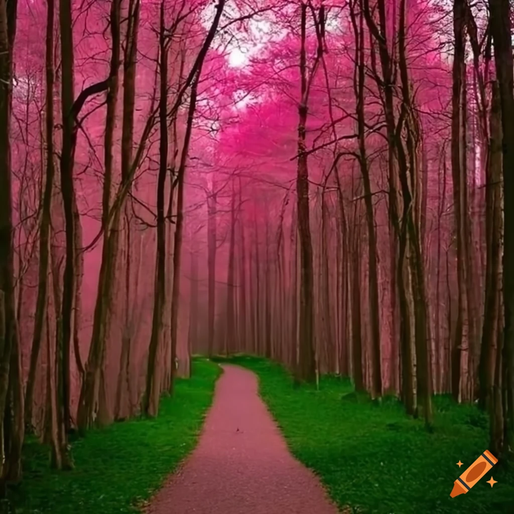 Pink cherry tree in a forest setting on Craiyon