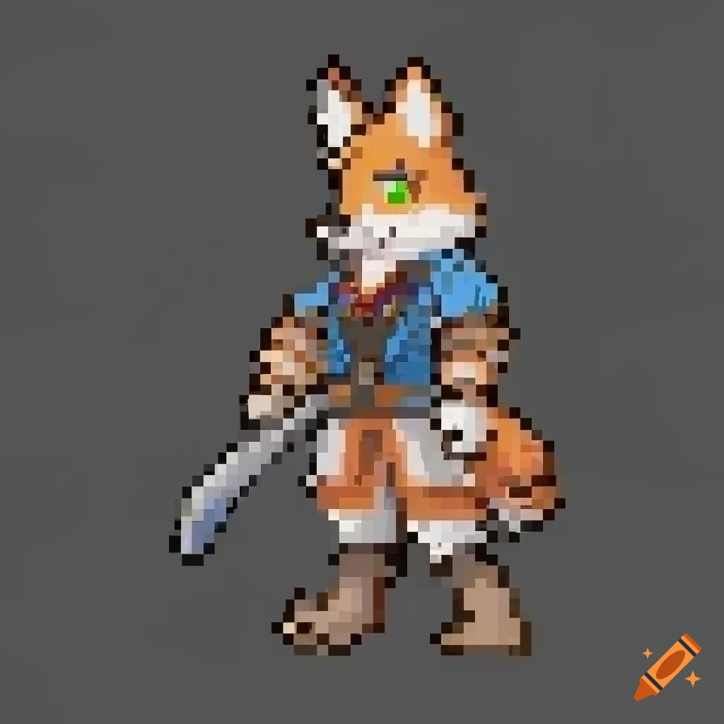 Pixel art of a female fennec furry with a sword on Craiyon