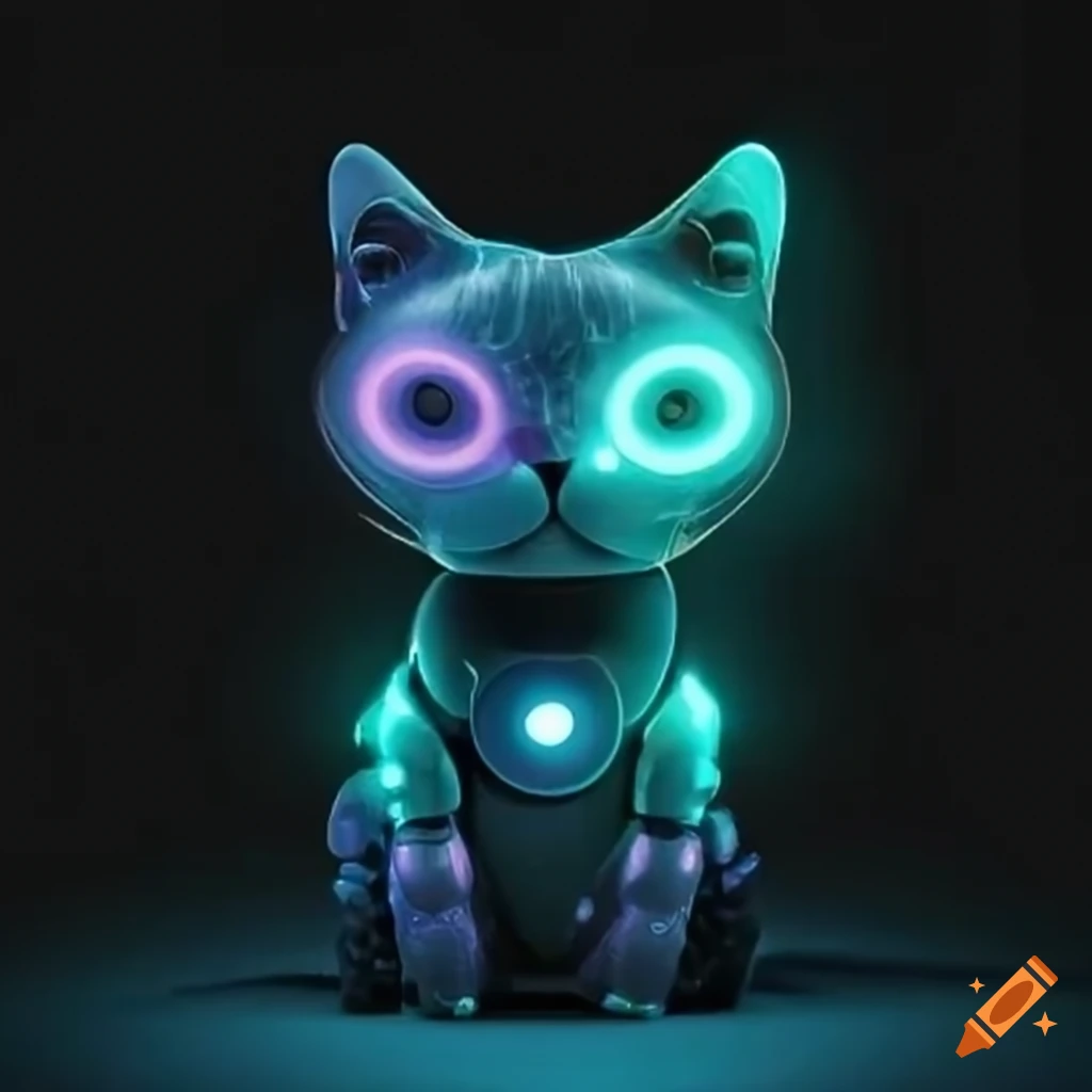 Adorable robotic cat with glowing eyes on Craiyon