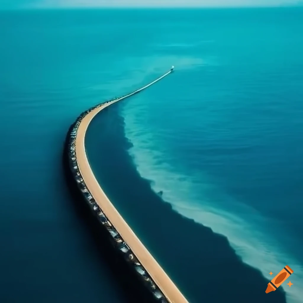 A cable-stayed bridge on an endless causeway over the ocean on Craiyon