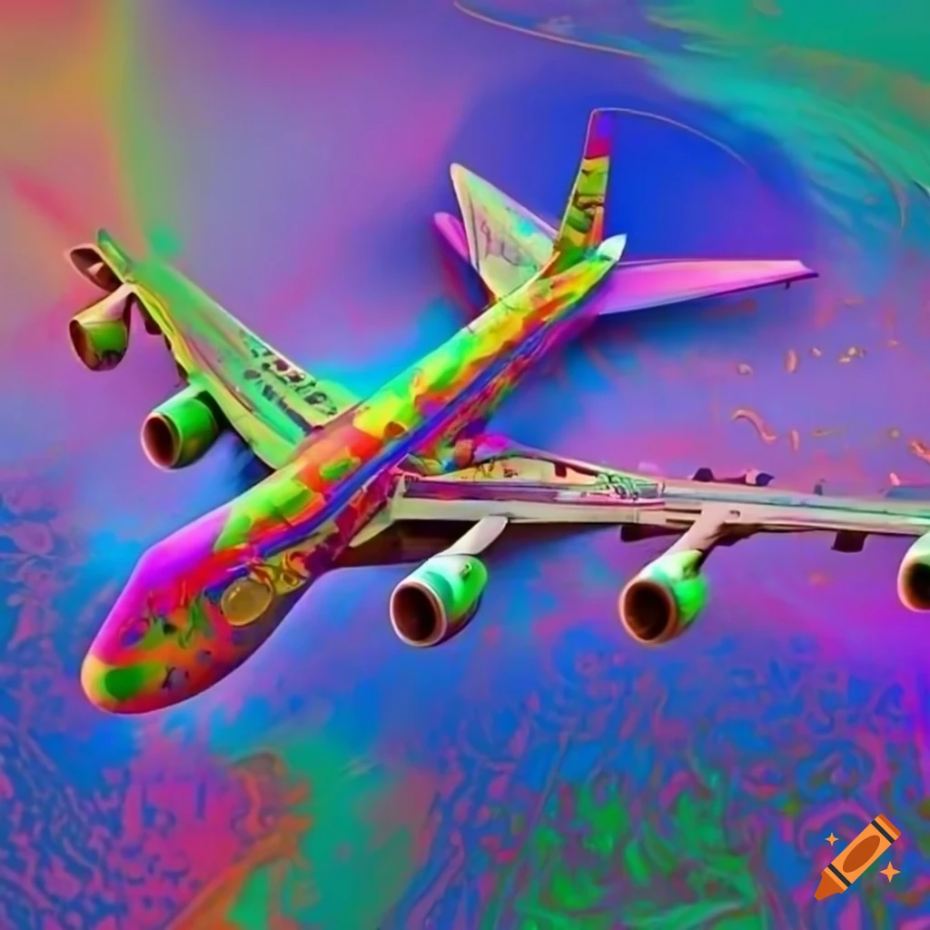 Psychedelic colored 747 airliner