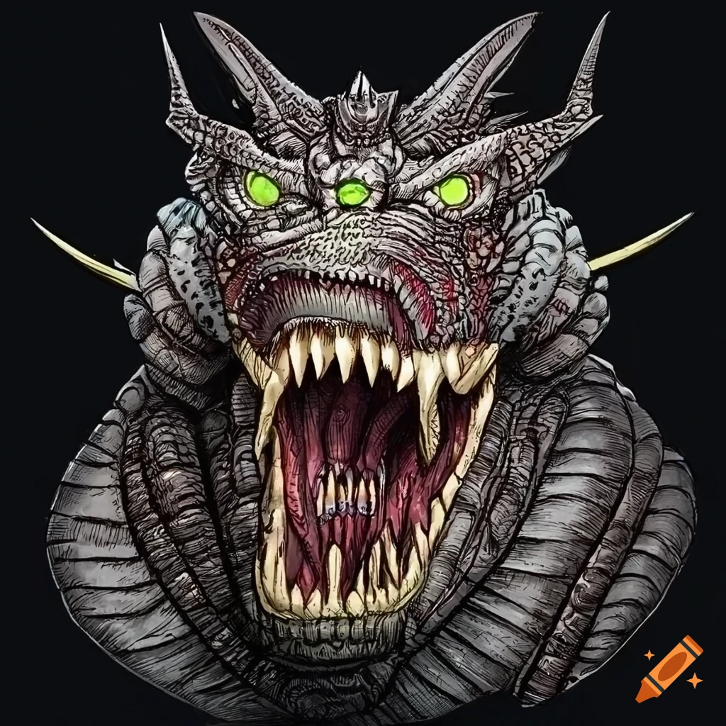 Fantasy artwork of a kaiju monster fighting a robot on Craiyon