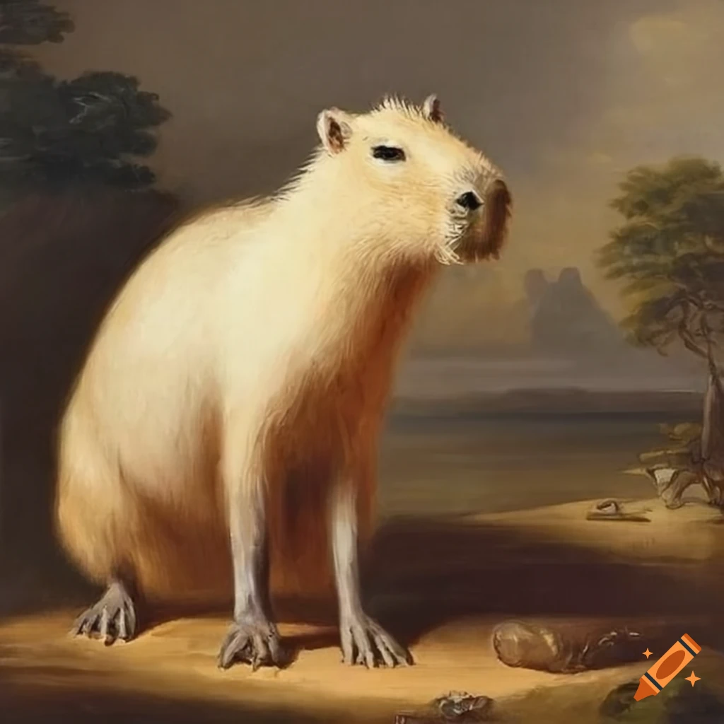 Oil painting portrait of a white capybara in the 1800s on Craiyon