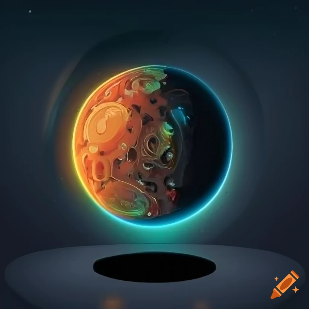 Abstract painting of a mechanical planetary system on Craiyon