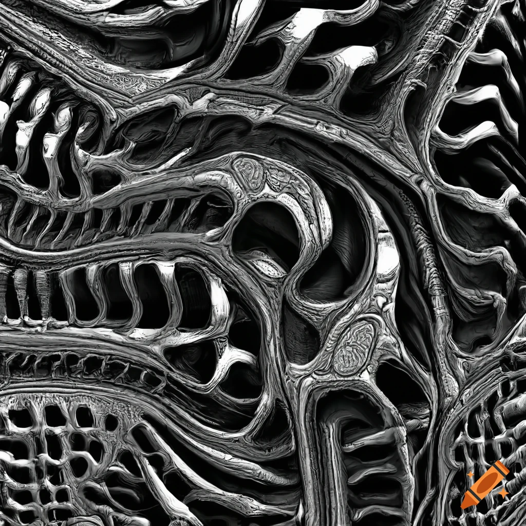 Abstract black and white biomechanical 3d texture on Craiyon
