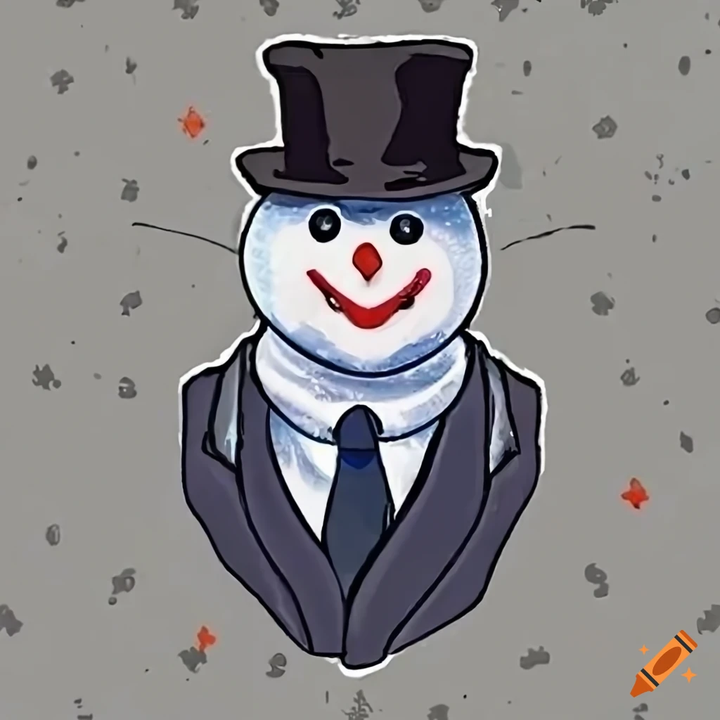 Cartoon image of a snowman dressed as a mafia boss
