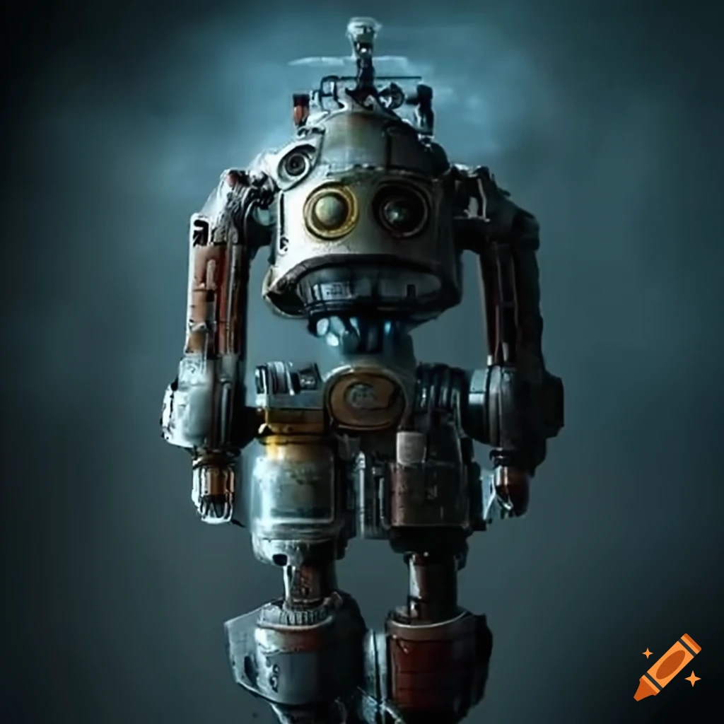 Dieselpunk robot reading a book