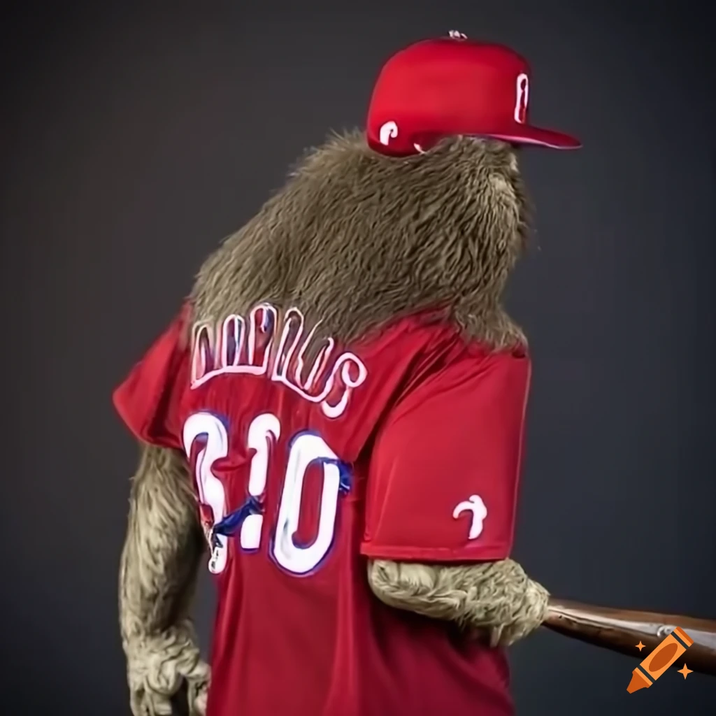 Photograph of Bigfoot in a Philadelphia Phillies uniform on Craiyon