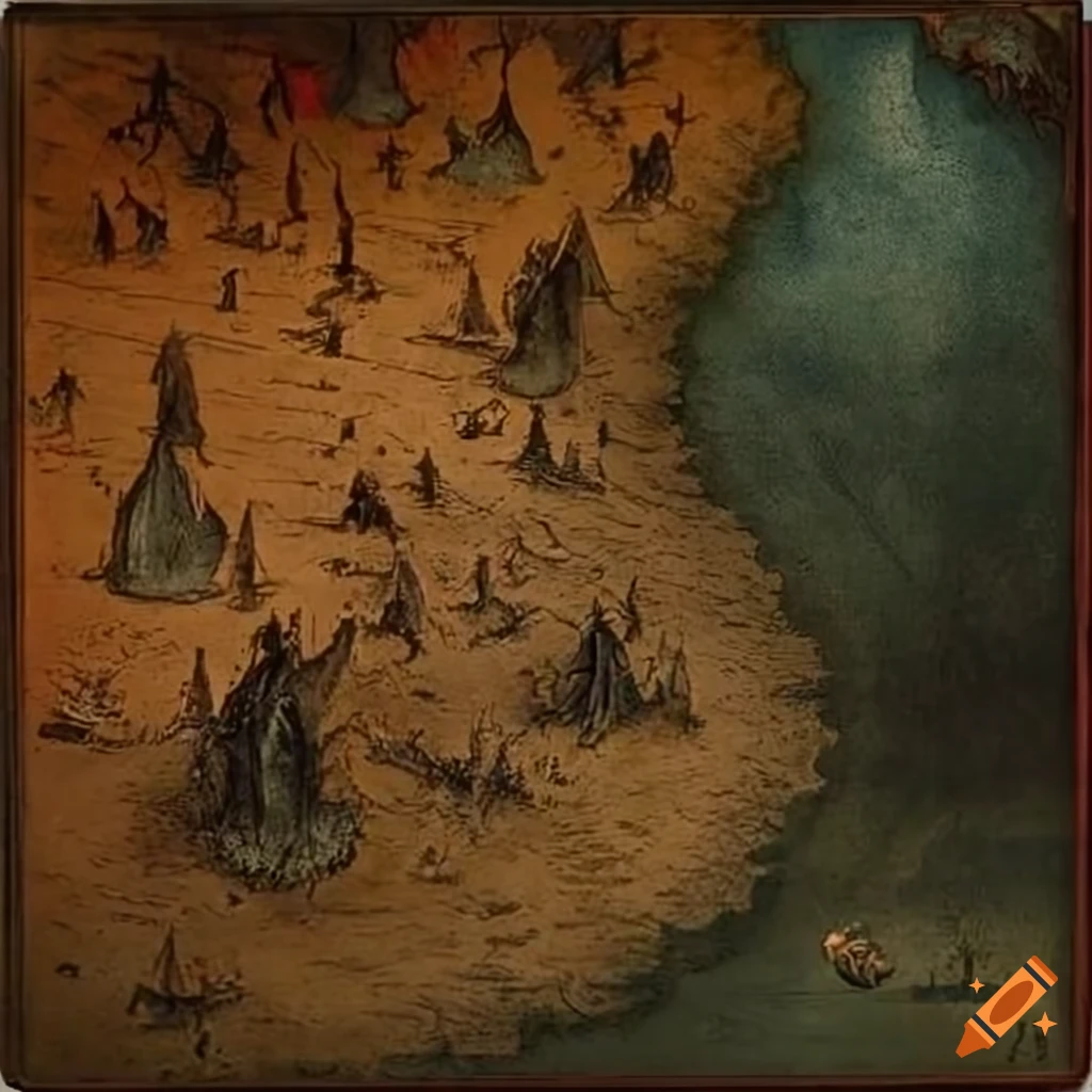 Hyperrealistic satelite map of a haunted land