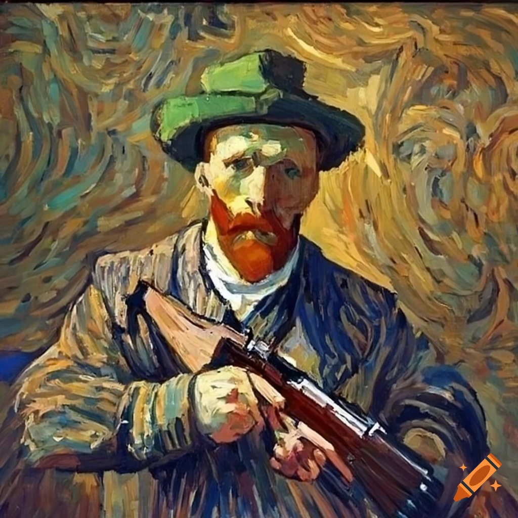 Van gogh's painting of a lamp holding a gun on Craiyon