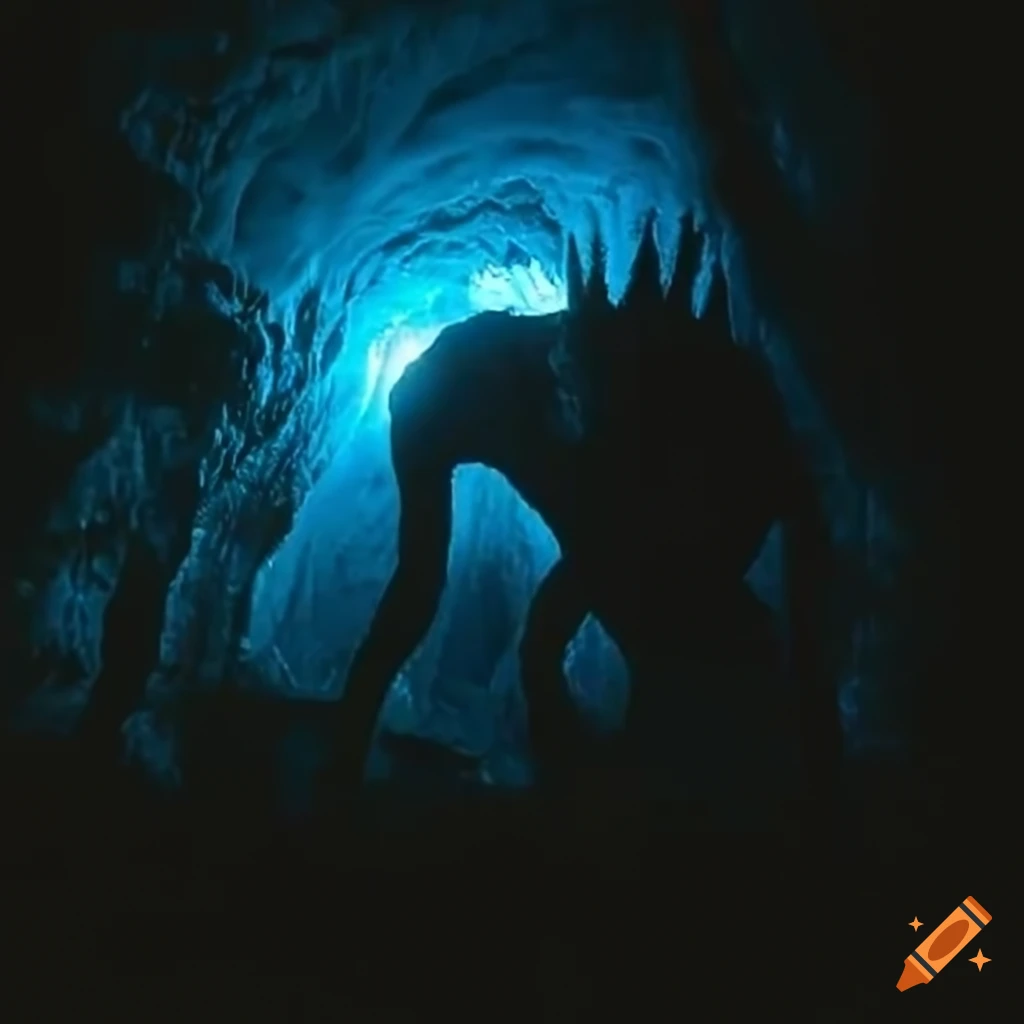 Creepy snow golem monster with glowing eyes in a horror scene on Craiyon
