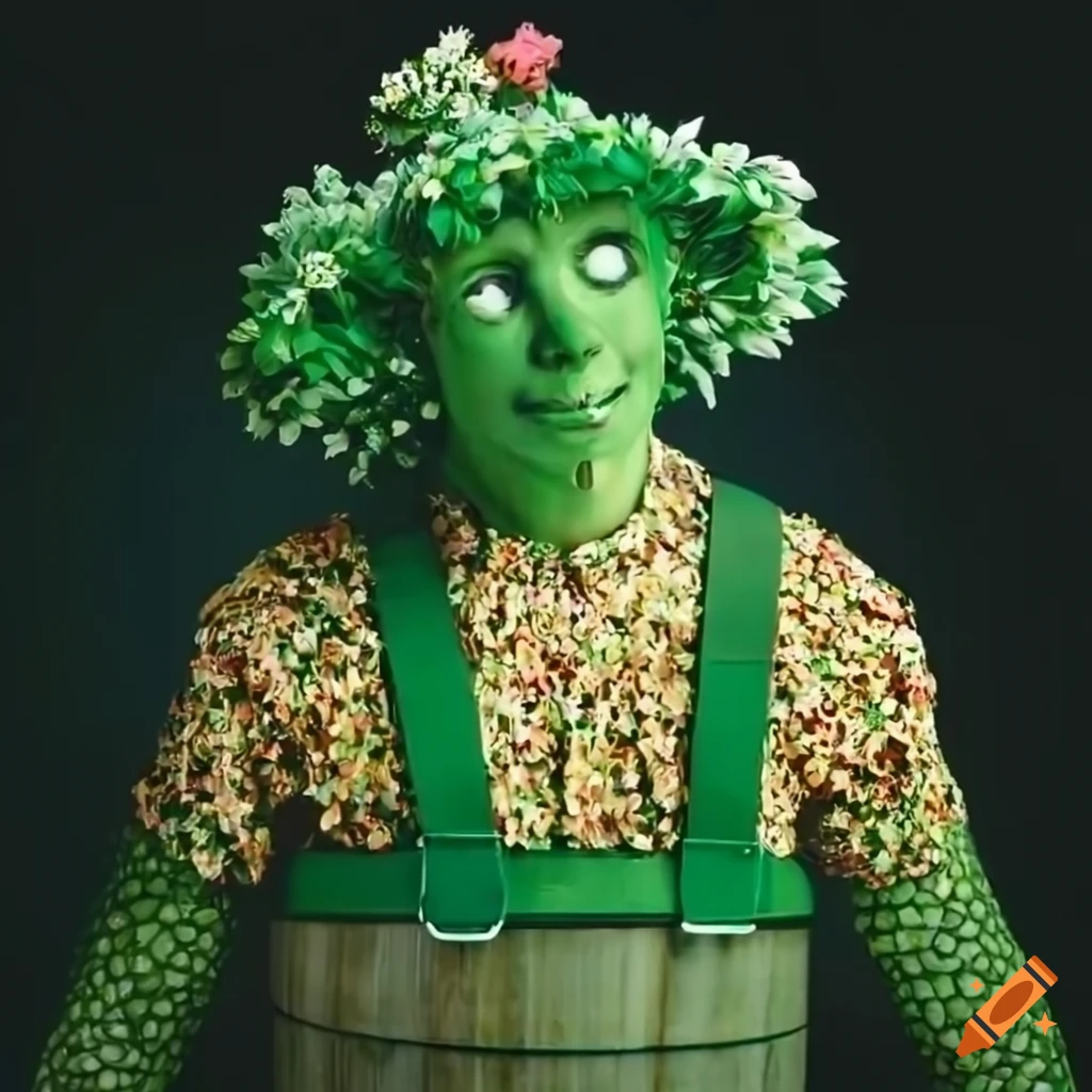 Artistic sculpture of a green man made of flowers on Craiyon