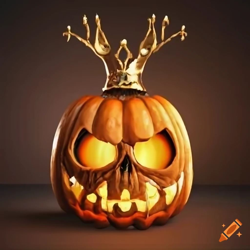 Skeleton king with a golden crown and a pumpkin on Craiyon