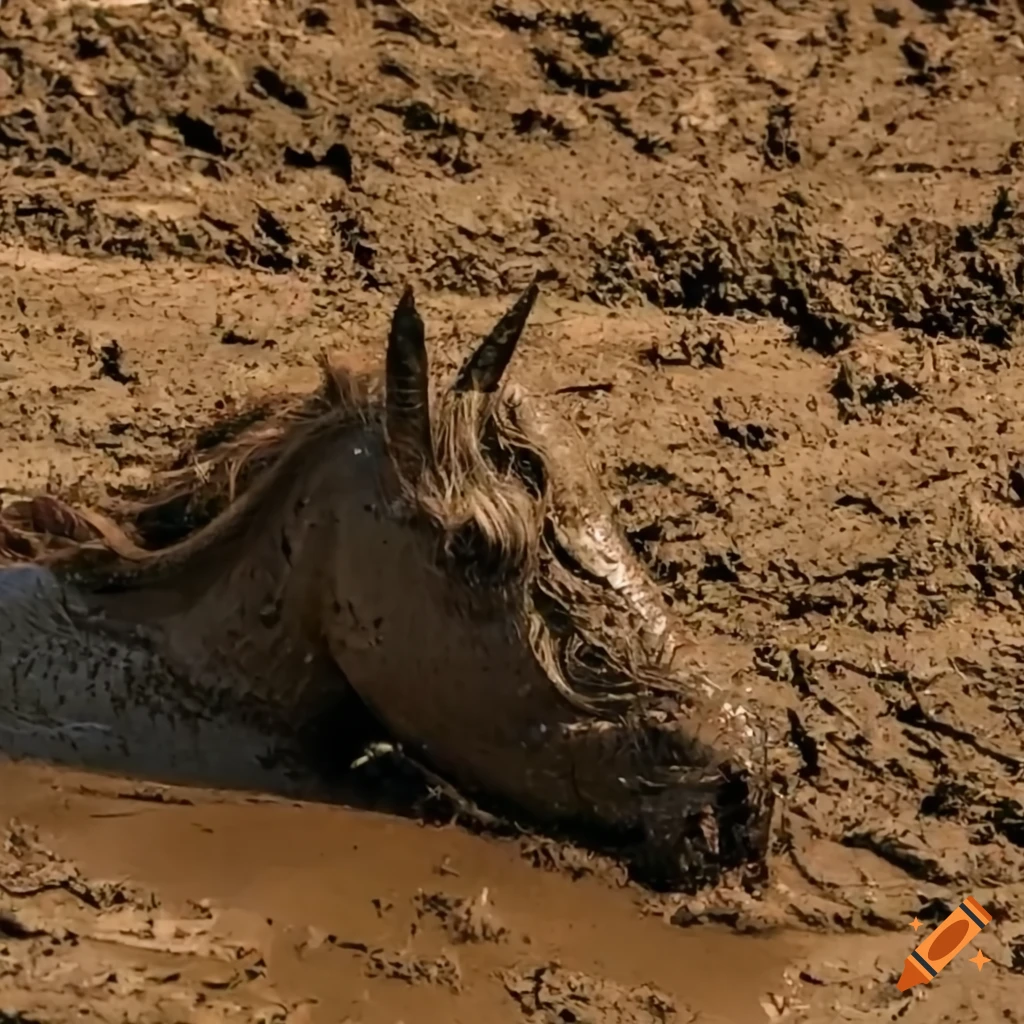 Unicorn covered in mud on Craiyon