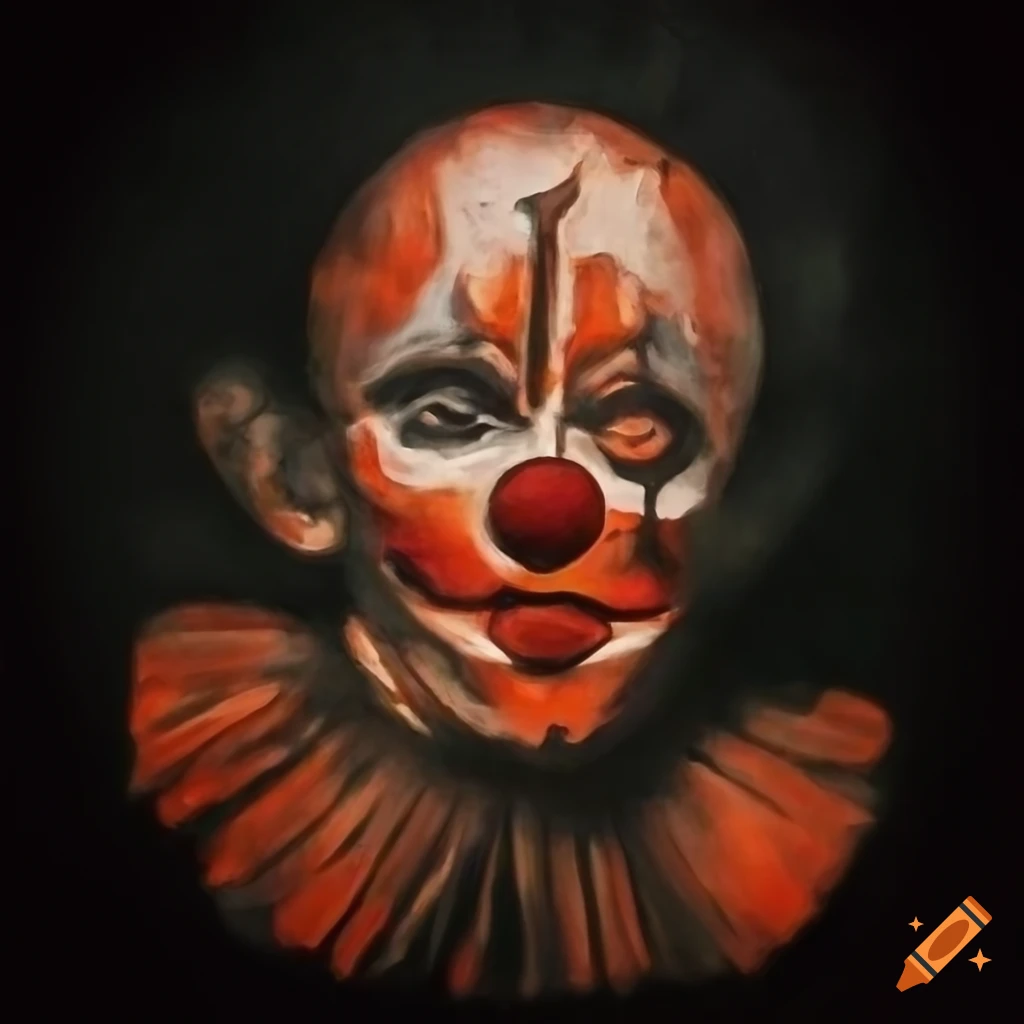 Brutalist painting of a distorted clown on Craiyon