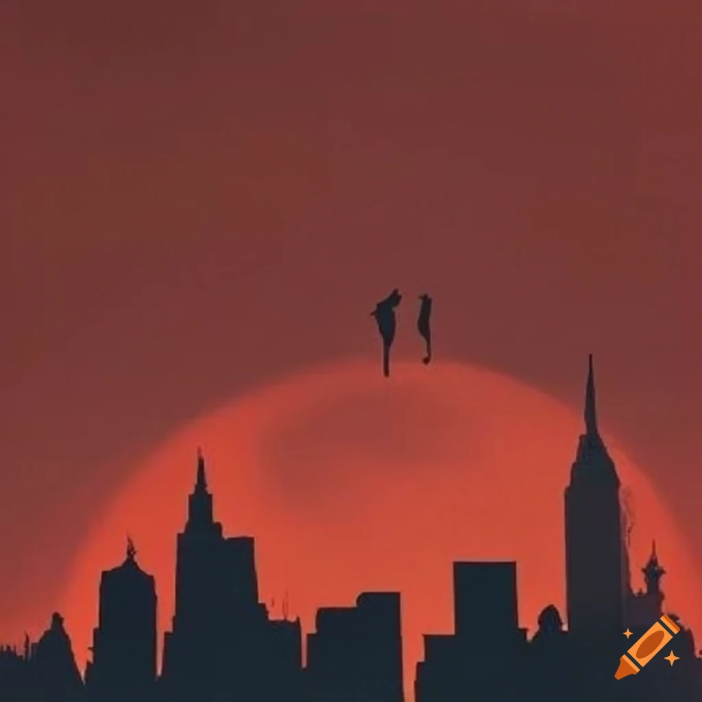 1920s black silhouette poster with red sun