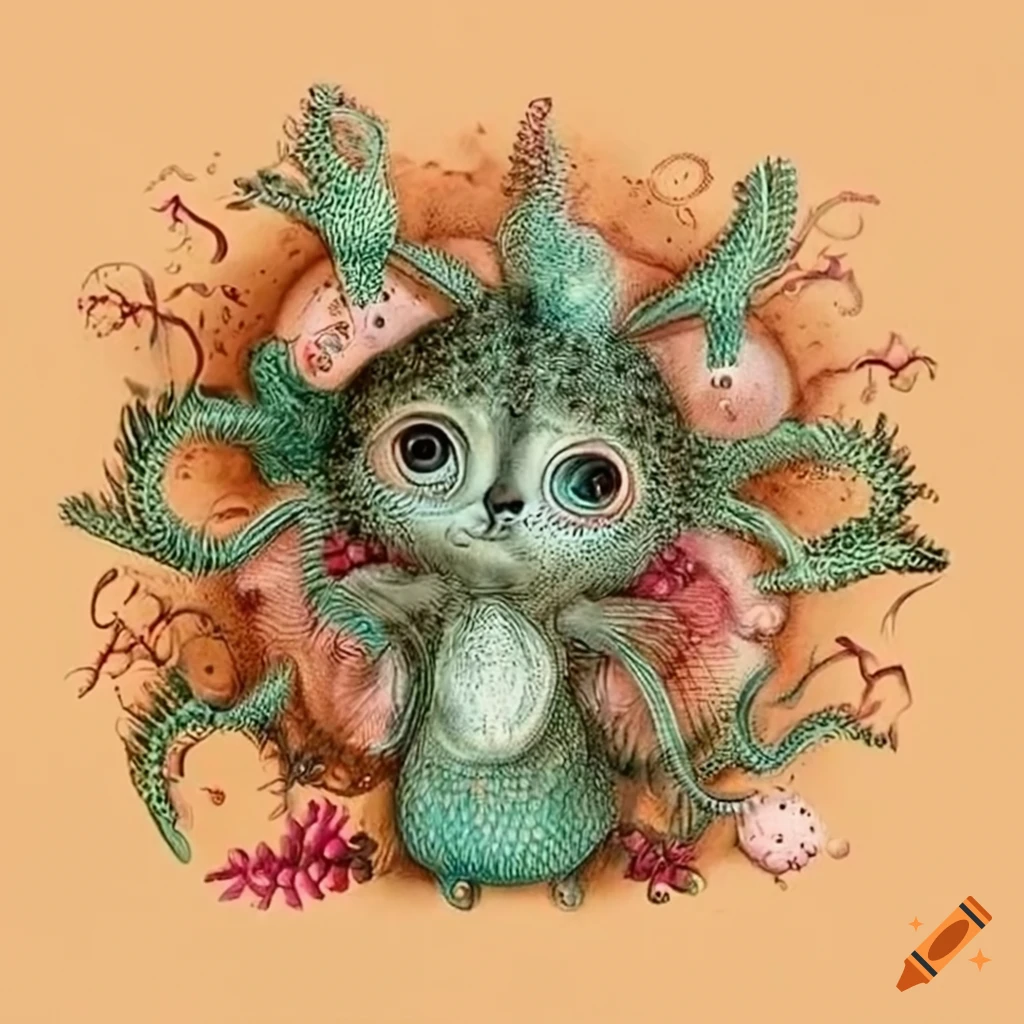 Illustration of cute animals on treetop on Craiyon