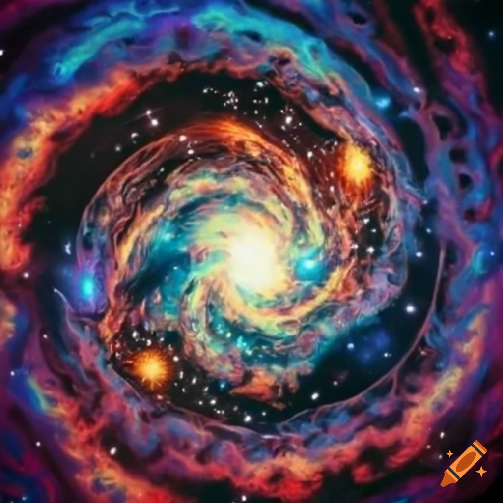 Cosmic realm with black hole surrounded by shimmering stars and vibrant ...