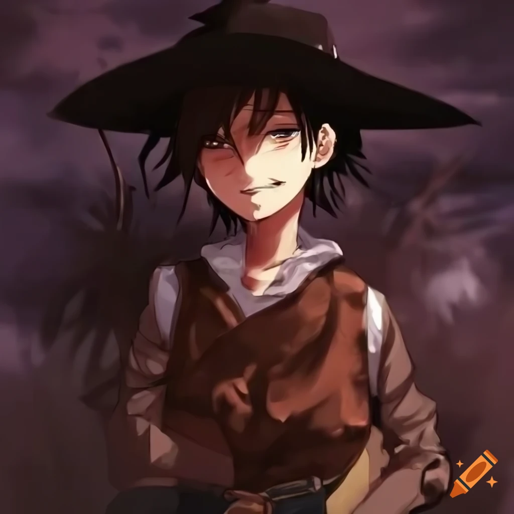 Anime art of a smiling cowboy with black hair on Craiyon
