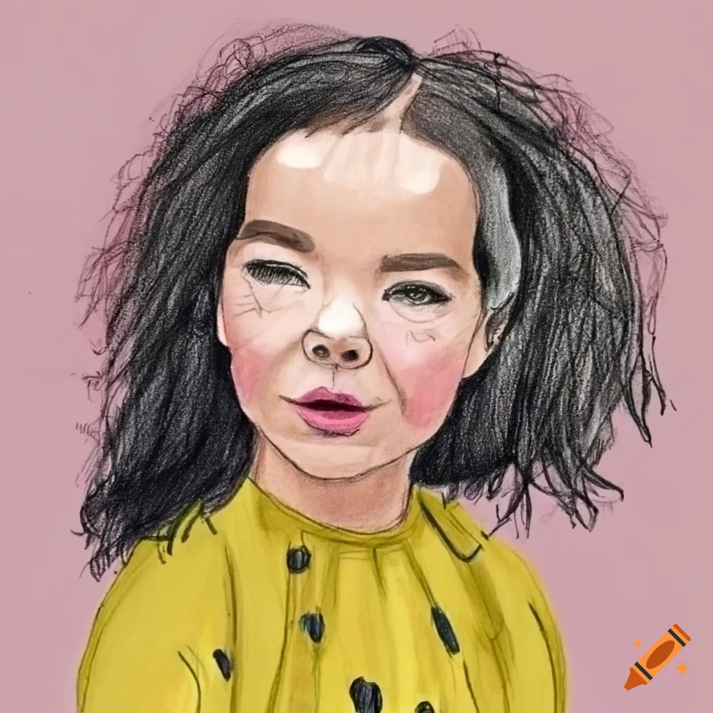 Cartoon of bjork as a young girl on Craiyon