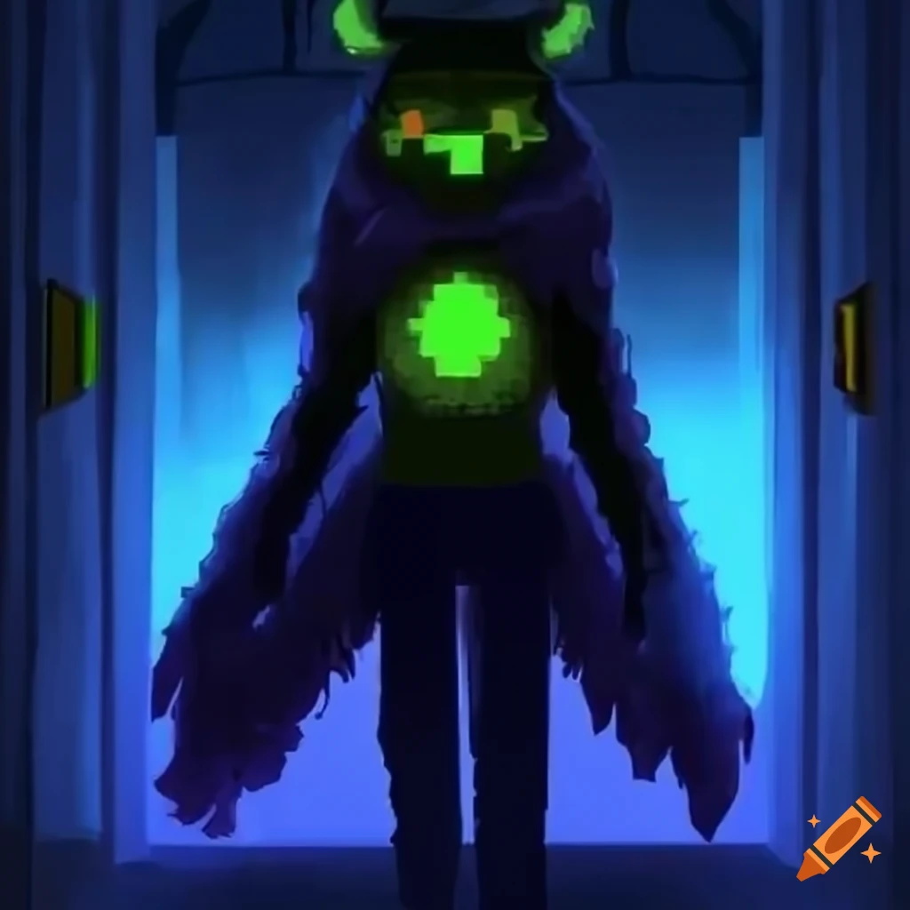 Digital art of a deltarune monster in a hallway on Craiyon