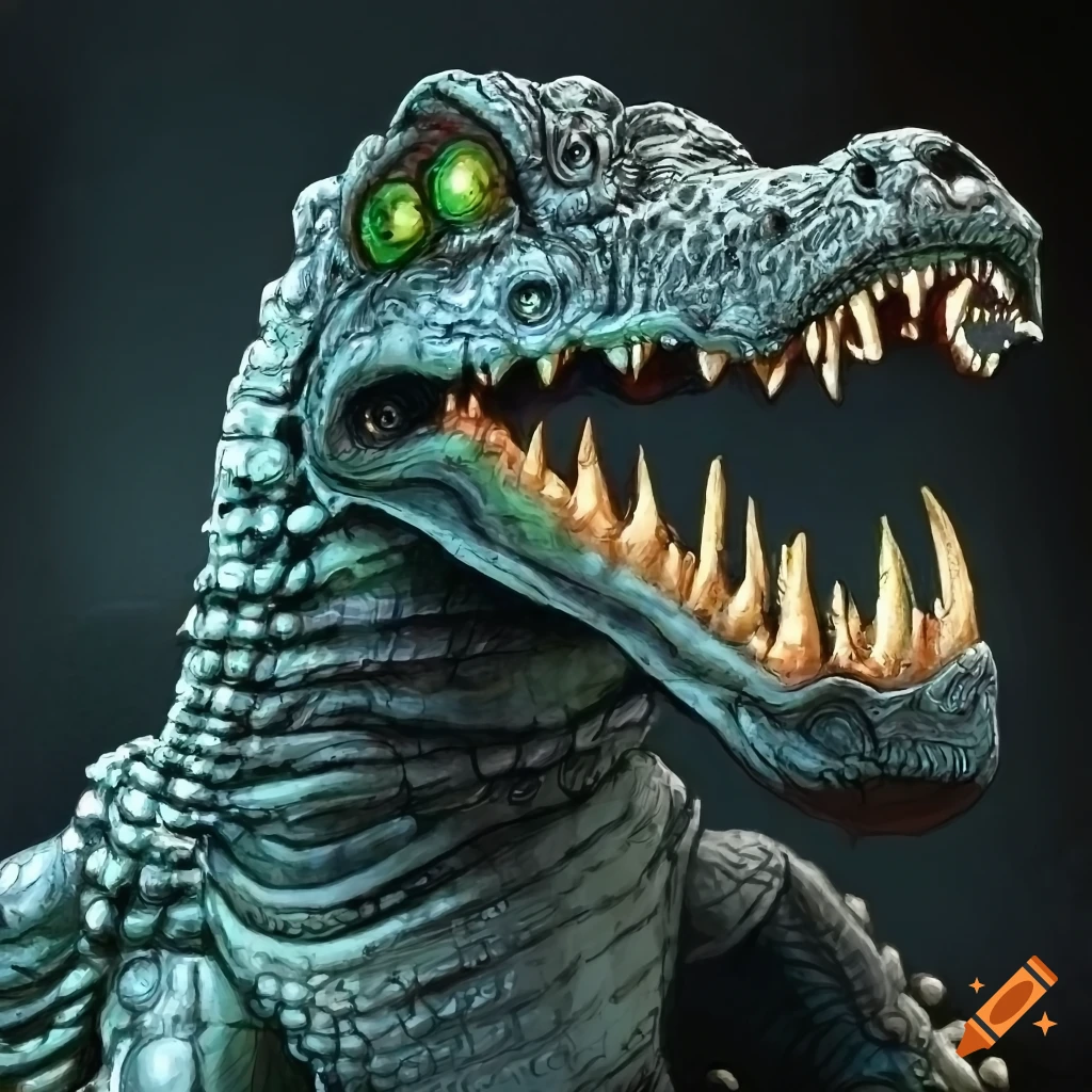 Intricately decorated crocodile skull with precious jewels on Craiyon