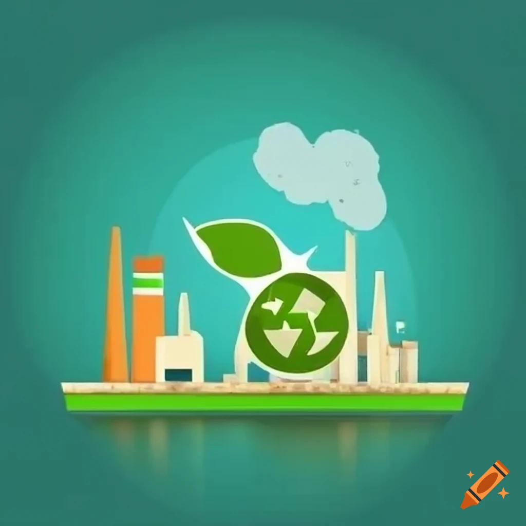 Image of an eco-friendly factory with recycling symbol on Craiyon