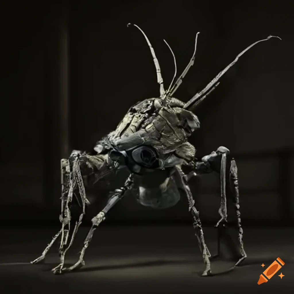 Image of a fierce robotic insect guarding its home on Craiyon