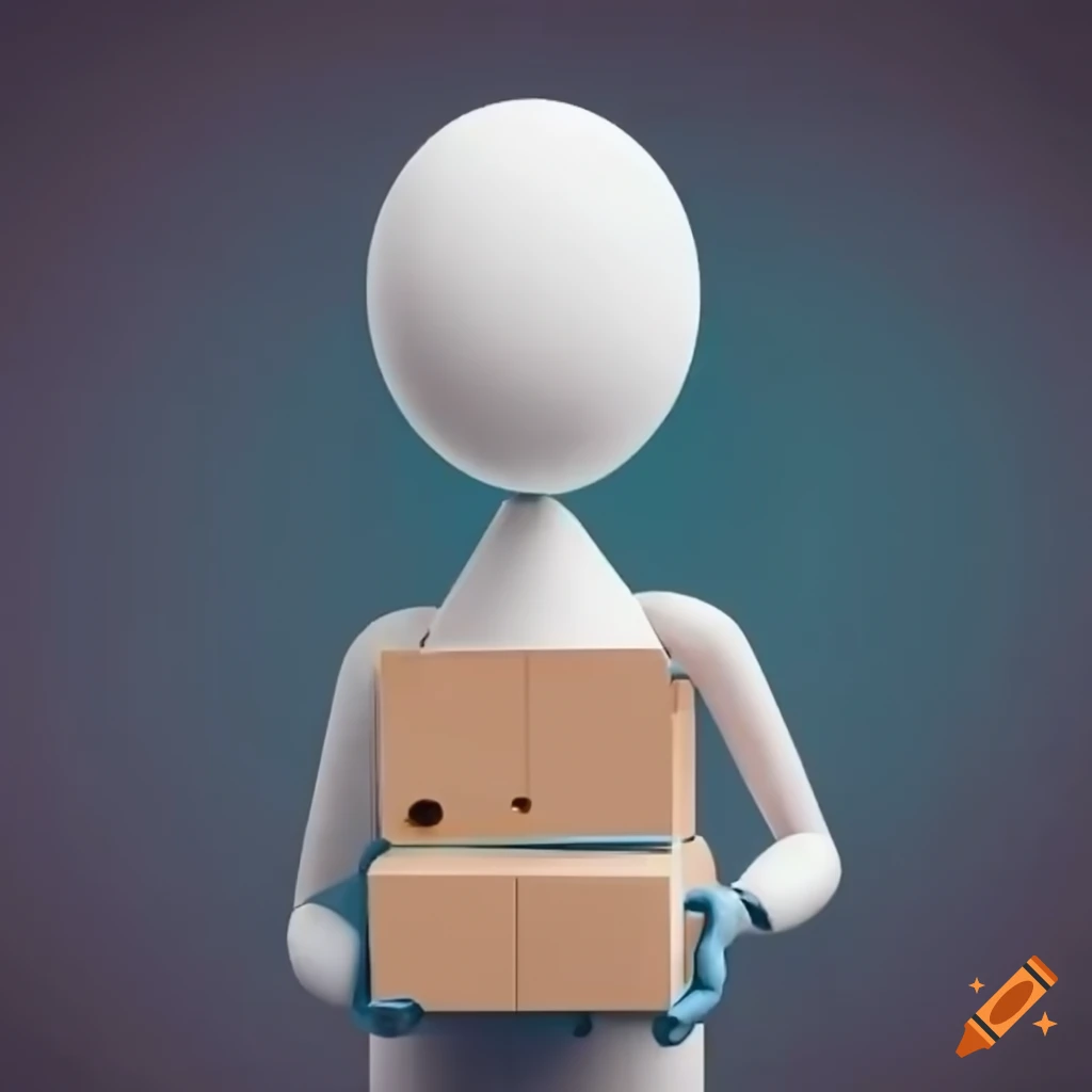 Stick figure using hand scanner in warehouse on Craiyon