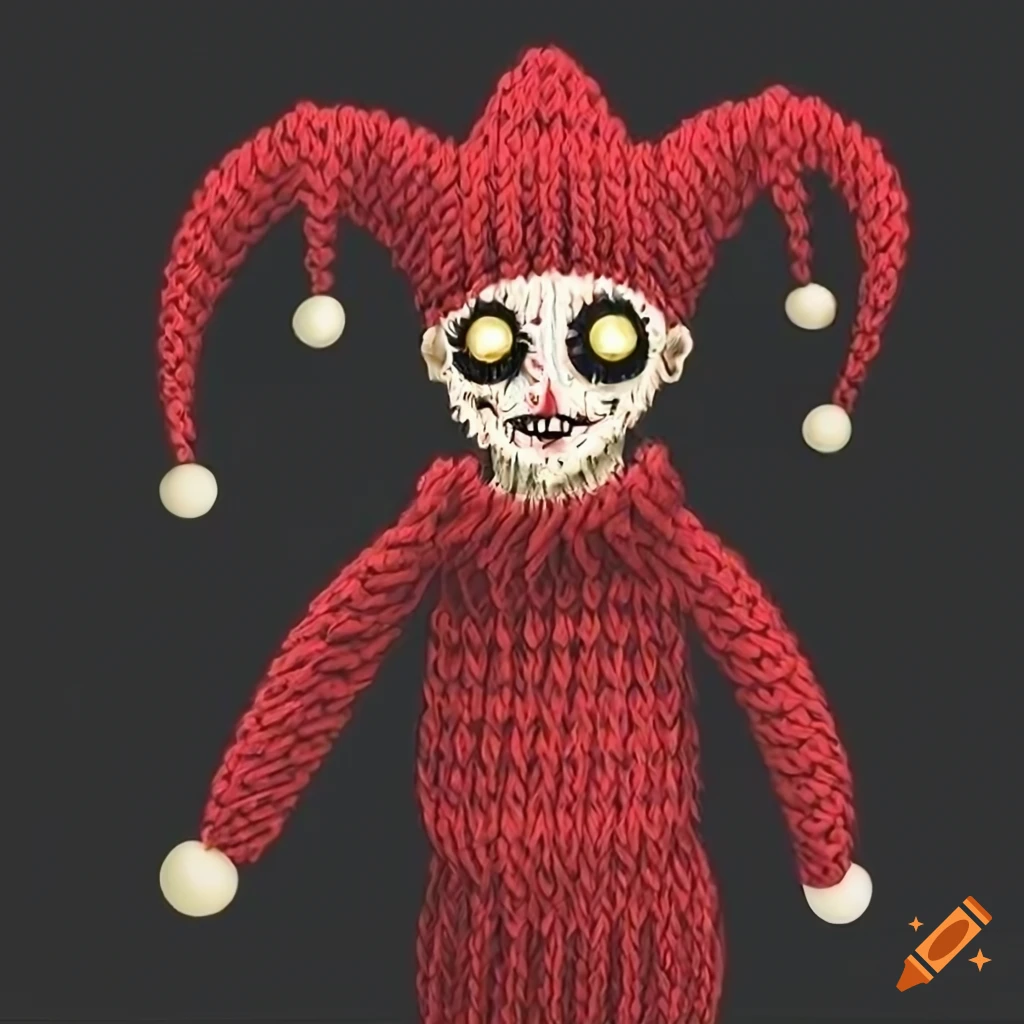 Creepy cartoon jester in a red robe on Craiyon